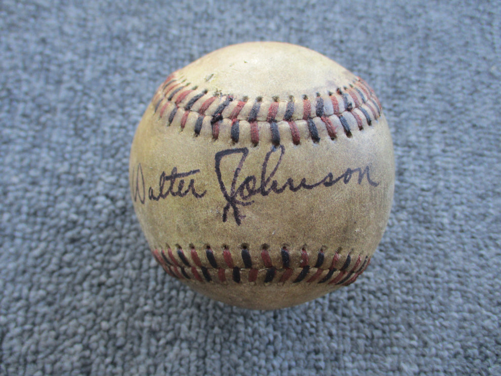 Walter Johnson Signed Baseball 1920's Red & Black Stitched Baseball PS ...